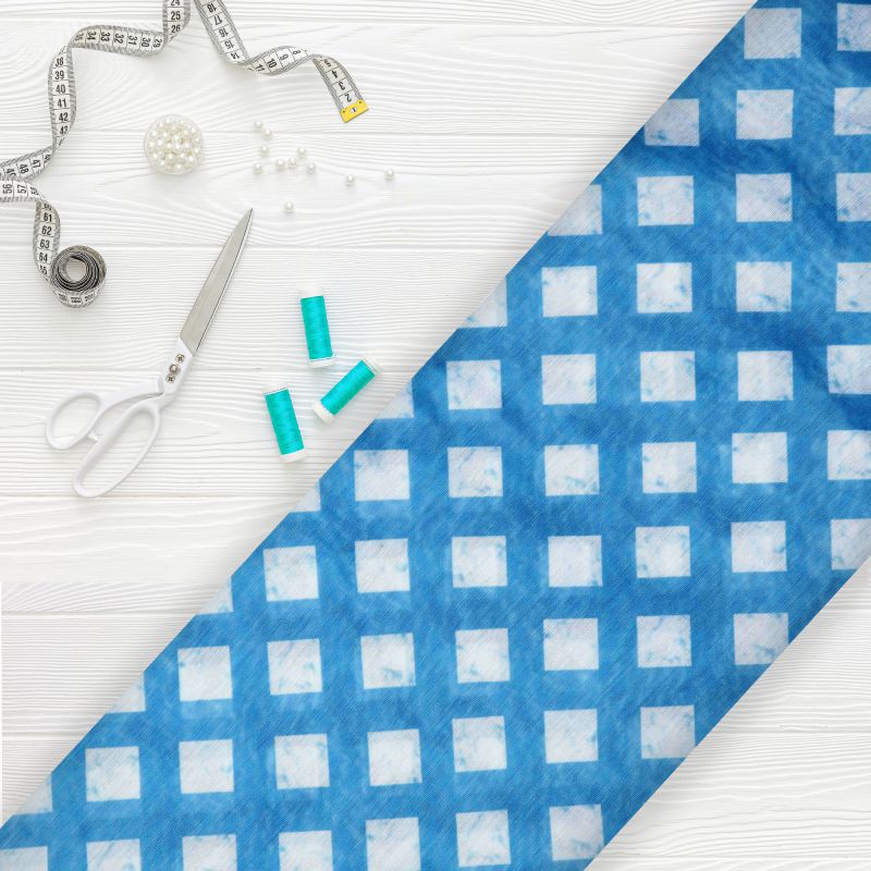 Blue And White Checks Pattern Digital Print Chanderi Fabric (Bulk ...
