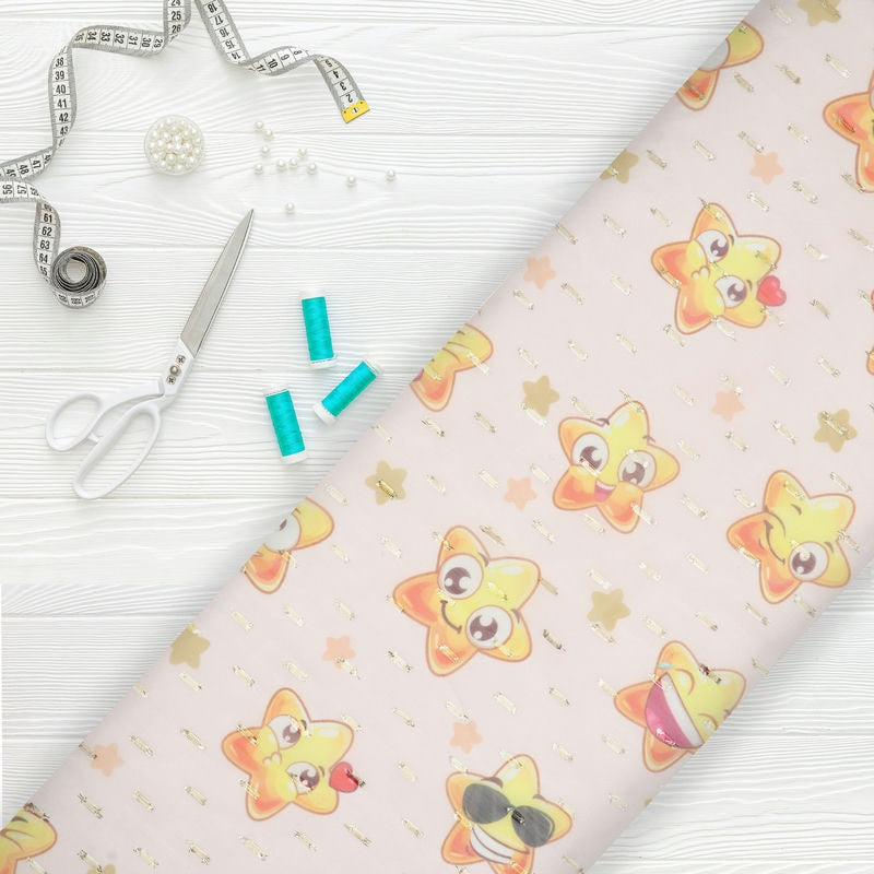 Light Pink And Yellow Kids Pattern Digital Print Chiffon Golden Dobby ...
