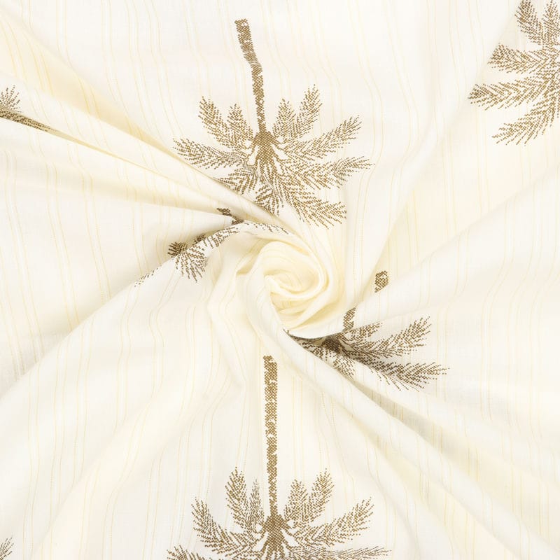 Light Yellow And Olive Green Tree Pattern Screen Print Cotton Lurex Fa ...