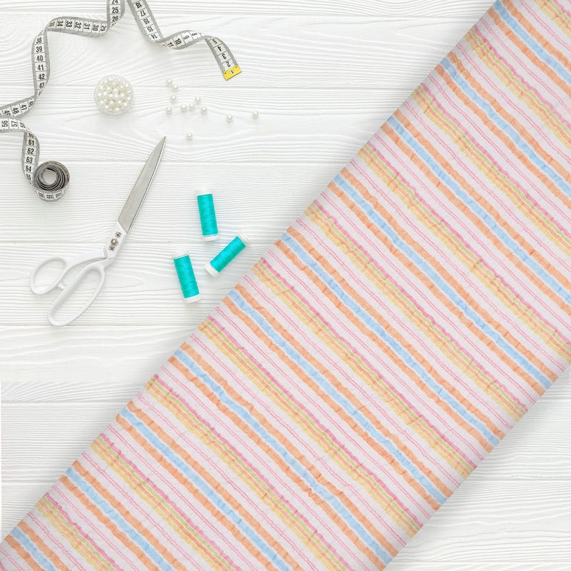 Multi Color Stripes Pattern Top Dyed Cotton Fabric – Fabmyntra