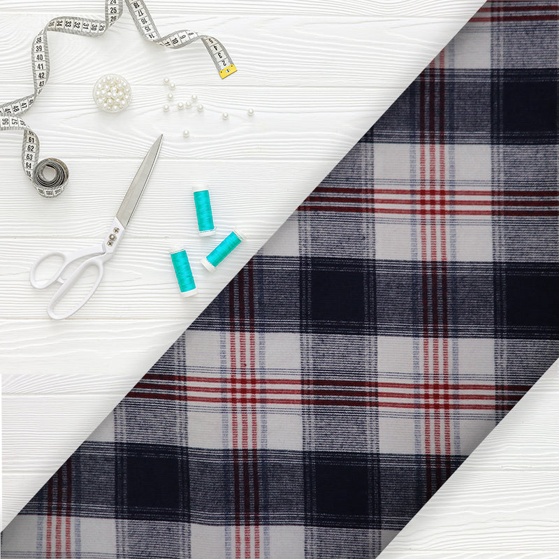 Blue And Red Checks Pattern Yarn Dyed Cotton Fabric – Fabmyntra