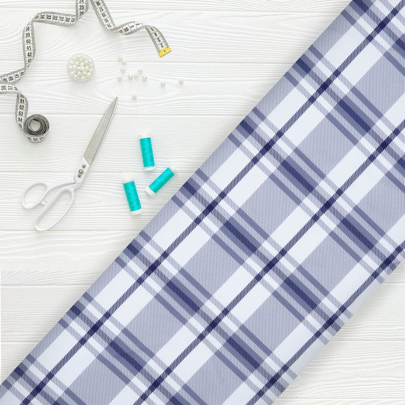 Grey And White Checks Pattern Digital Print Crepe Fabric – Fabmyntra