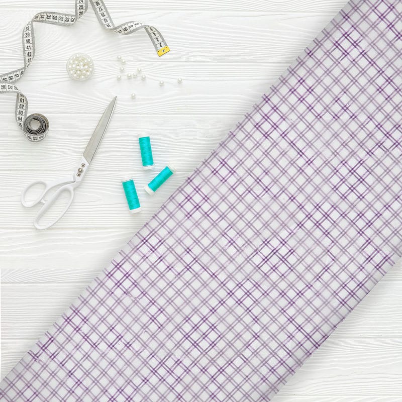 White And Purple Checks Pattern Digital Print Georgette Jacqaurd Fabri ...