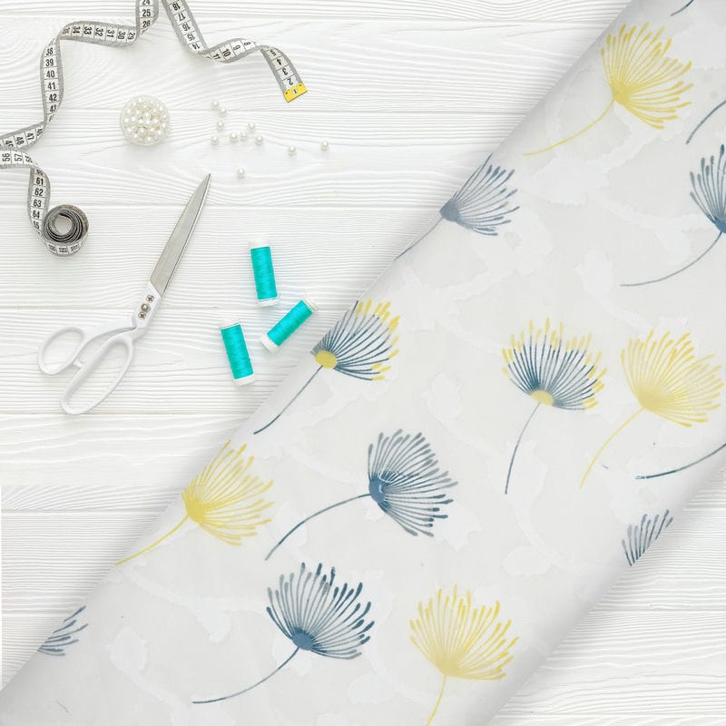 Yellow And White Floral Pattern Digital Print Georgette Jacquard Fabri ...