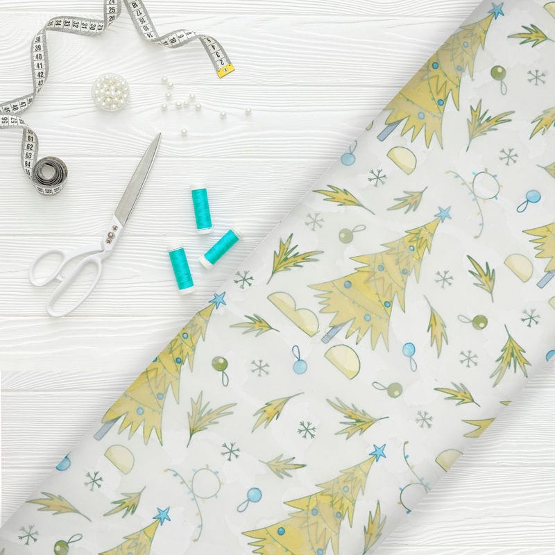Mustard Yellow And White Christmas Pattern Digital Print Georgette Jac ...