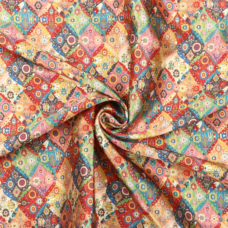 Red And Yellow Geometric Pattern Digital Print Japan Satin Fabric ...