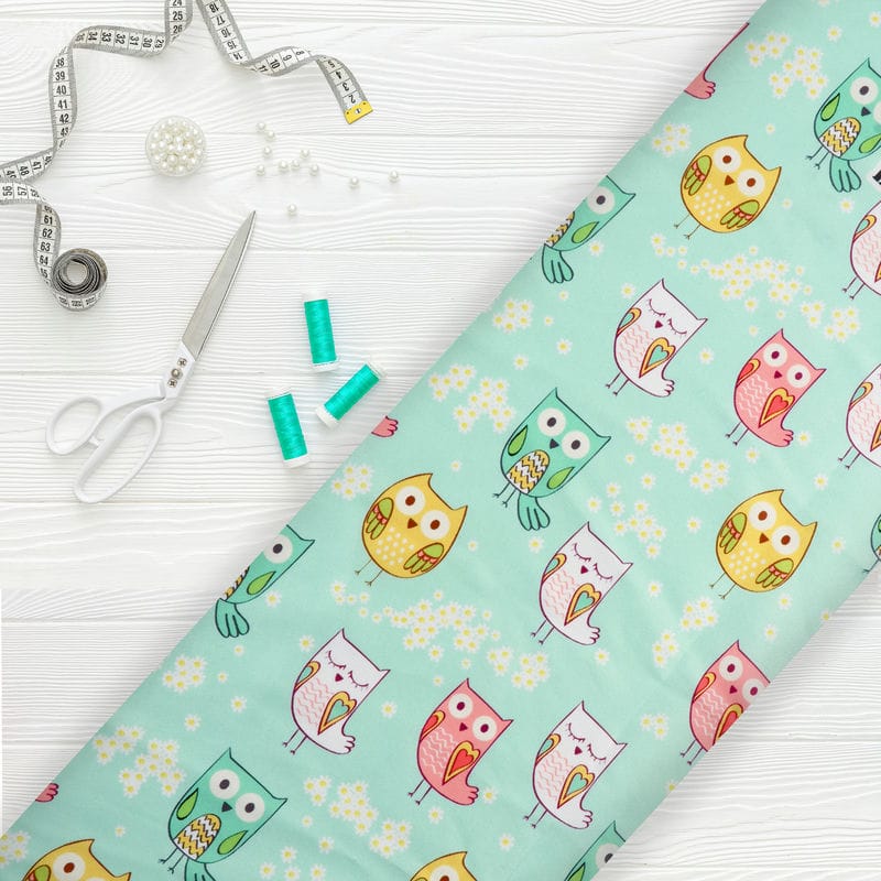 Mint Green And Yellow Kids Pattern Digital Print Japan Satin Fabric ...