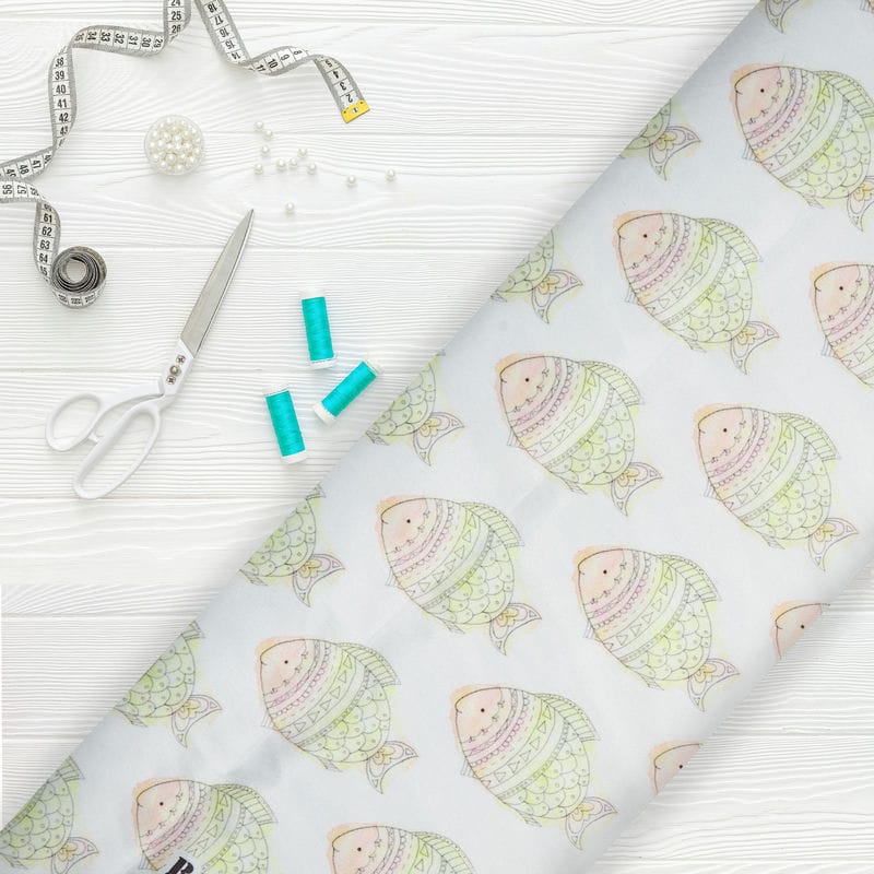 White And Light Yellow Kids Pattern Digital Print Japan Satin Fabric ...