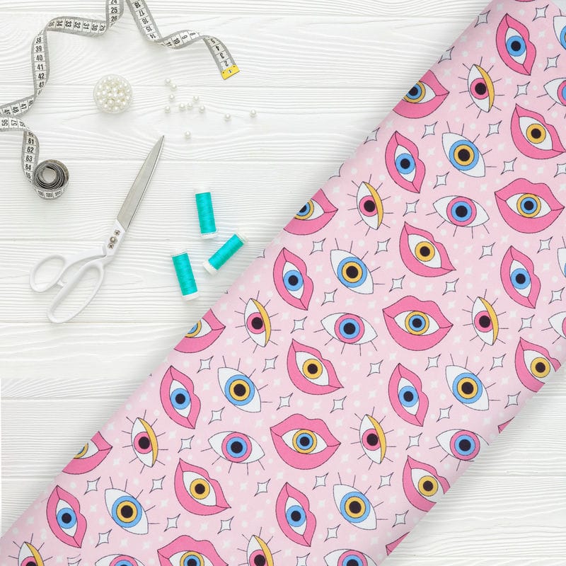 Pink And Mustard Yellow Kids Pattern Digital Print Japan Satin Fabric ...