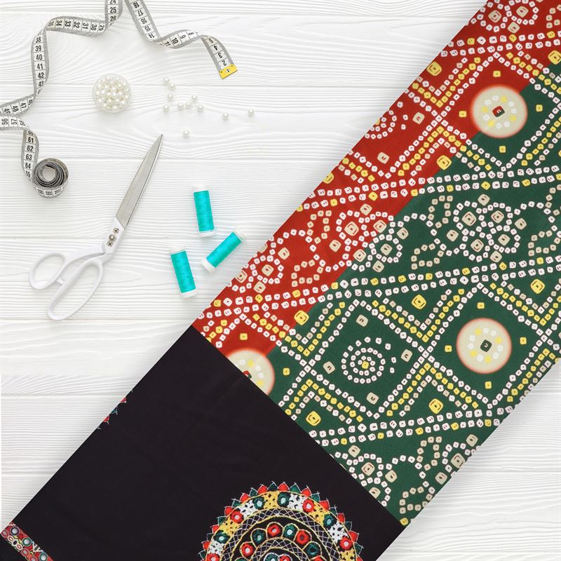 Multi Color Gamthi Pattern Digital Print Japan Satin Fabric – Fabmyntra