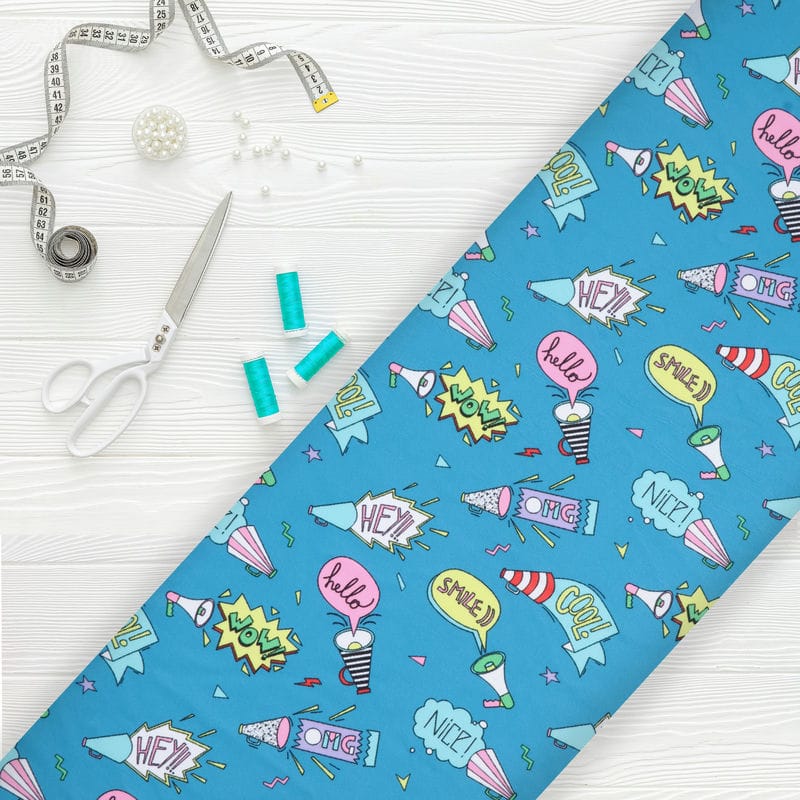 Blue And Yellow Kids Pattern Digital Print Lycra Fabric – Fabmyntra