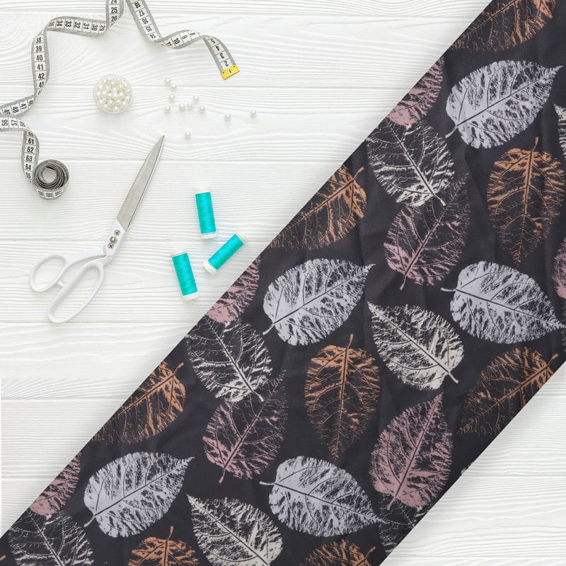 Multi Color Leaf Pattern Digital Print Crepe Fabric – Fabmyntra