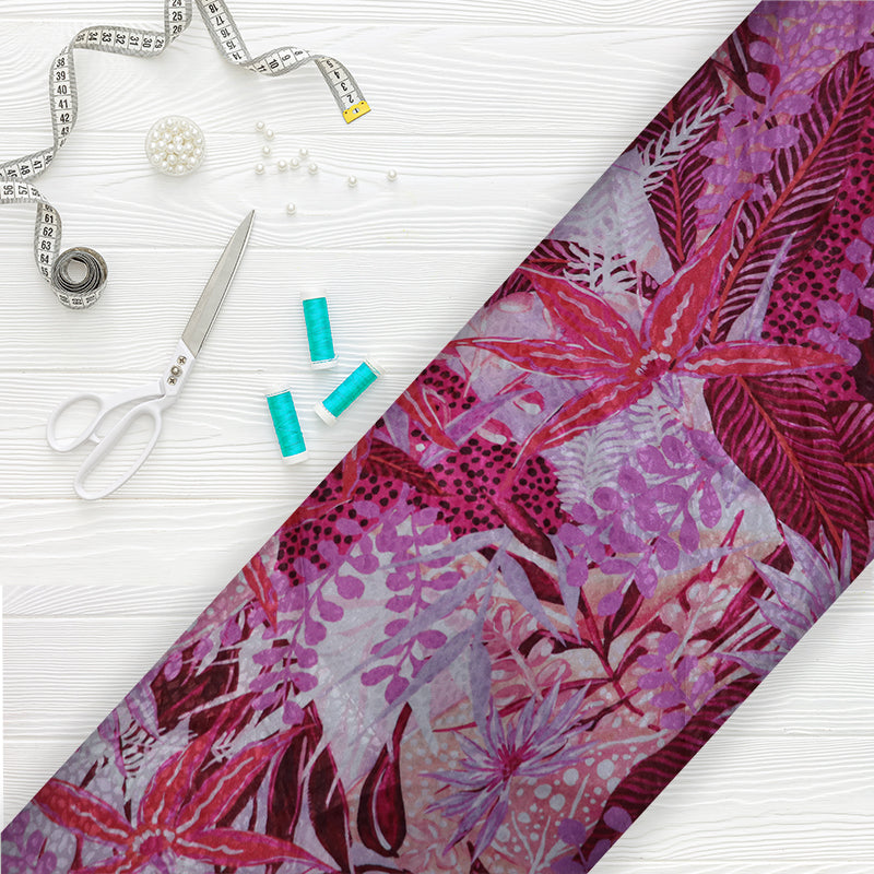 Multi Color leaf Pattern Digital Print Satin Jacquard Fabric (Bulk ...