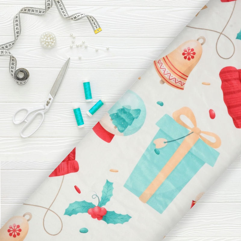 Red And White Christmas Pattern Digital Print Velvet Fabric – Fabmyntra