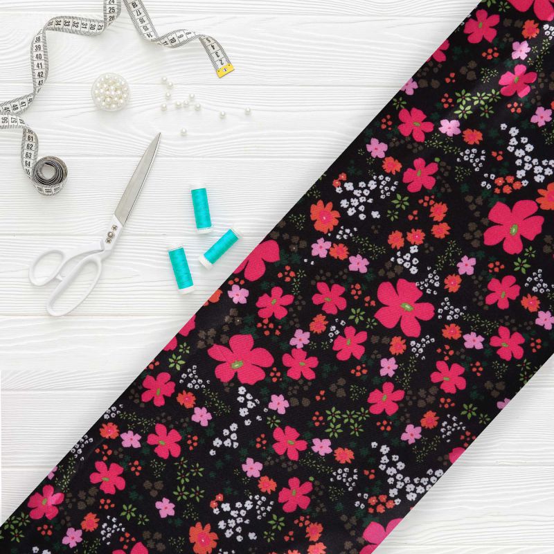 Salmon Pink And Green Calico Pattern Digital Print Ultra Satin Fabric ...