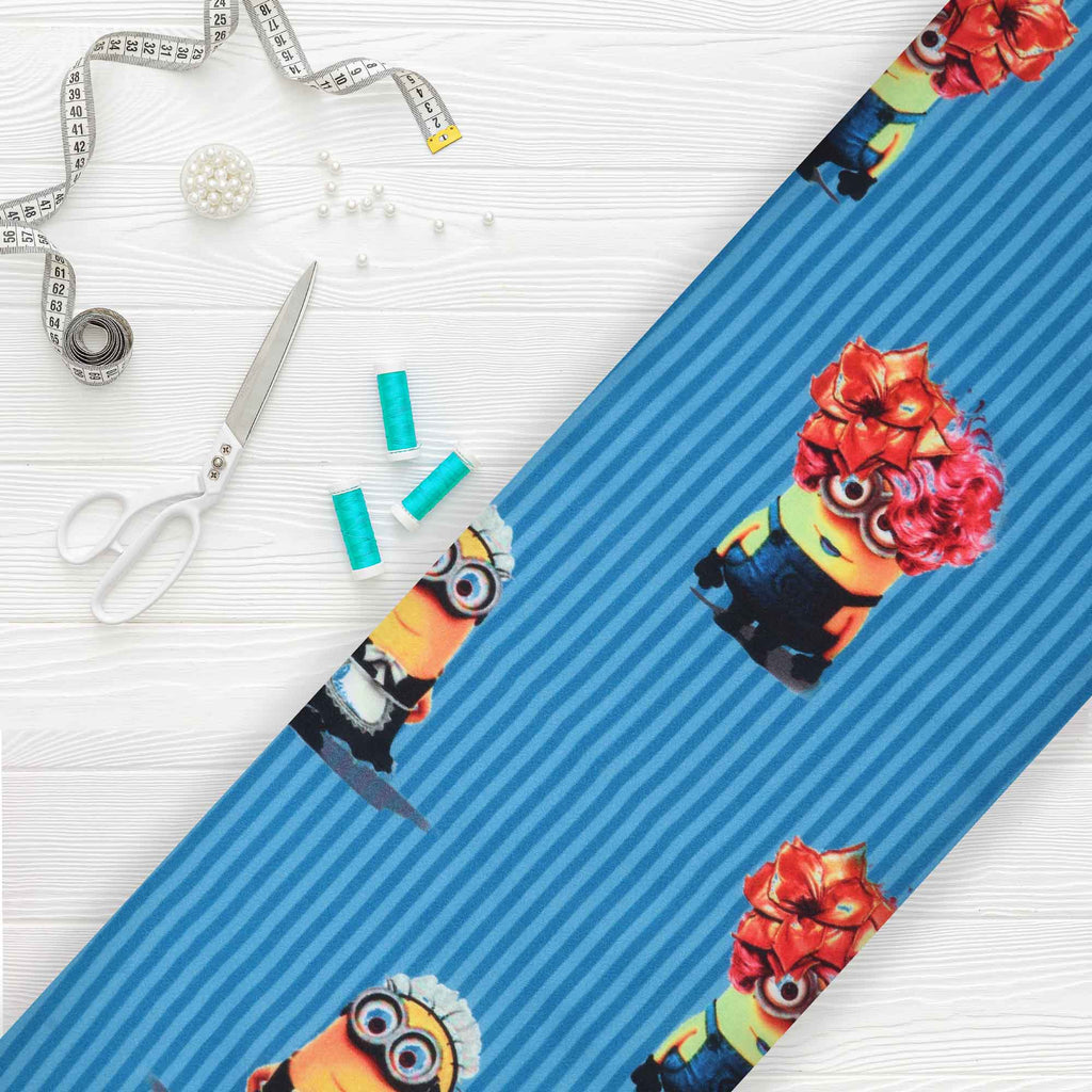 Navy Blue And Yellow Kids Pattern Digital Print Satin Cotton Fabric ...