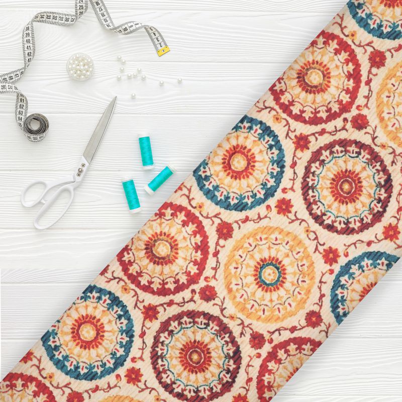 Red And Yellow Geometric Pattern Digital Print Cotton Fabric – Fabmyntra