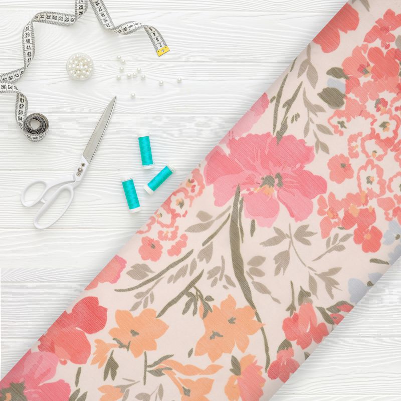 Pink And Red Floral Pattern Digital Print Chiffon Fabric – Fabmyntra