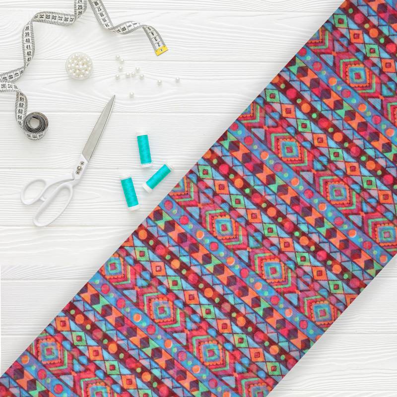 Multi Color Traditional Pattern Digital Print Chiffon Fabric – Fabmyntra