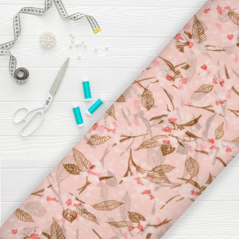 Peach And Brown Floral Pattern Digital Print Chiffon Fabric – Fabmyntra