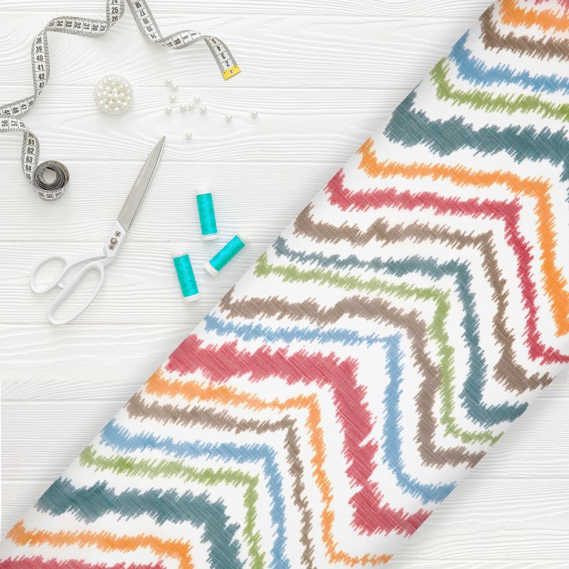 Multi Color Chevron Pattern Digital Print Silver Chiffon Fabric – Fabmyntra