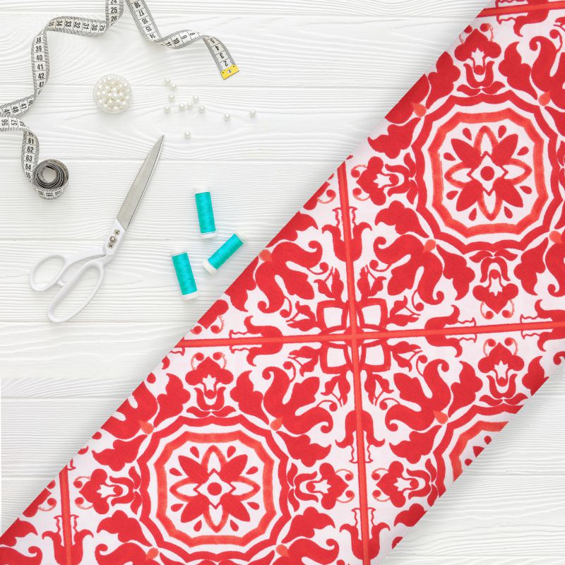 Red And White Traditional Pattern Digital Print Ameircan Crepe Fabric ...
