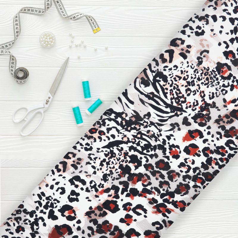 Black And Rust Animal Pattern Digital Print Jacquard Georgette Fabric ...
