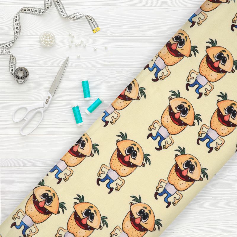 Yellow Kids Pattern Digital Print Japan Satin Fabric – Fabmyntra