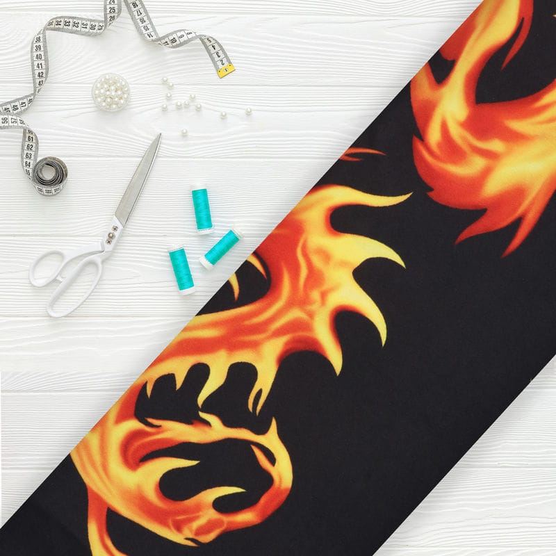 Black And Flame Yellow Dragon Pattern Digital Print Crepe Fabric ...