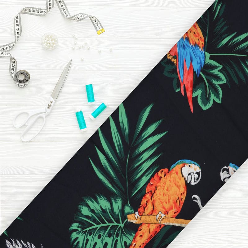 Black And Red Birds Pattern Digital Print Crepe Fabric – Fabmyntra