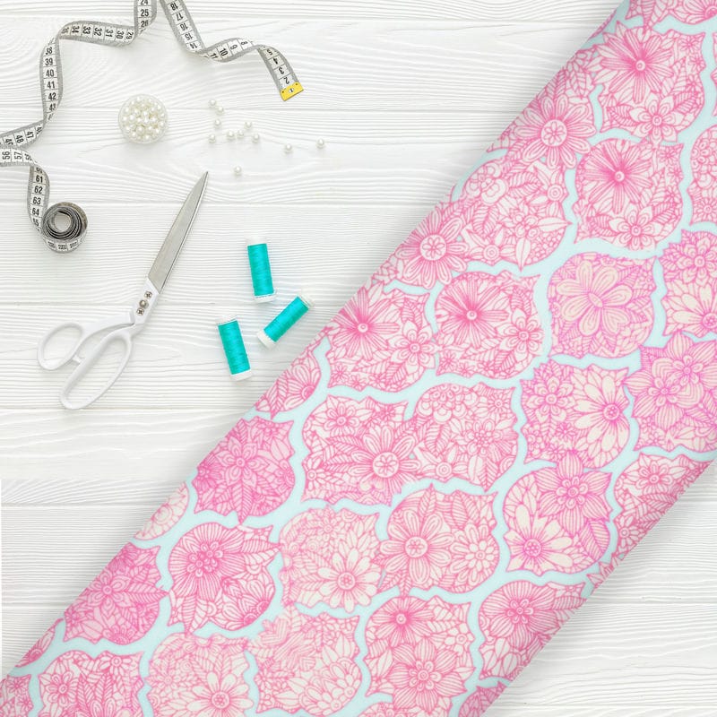 Pink And Light Grey Floral Pattern Digital Print Rayon Fabric – Fabmyntra