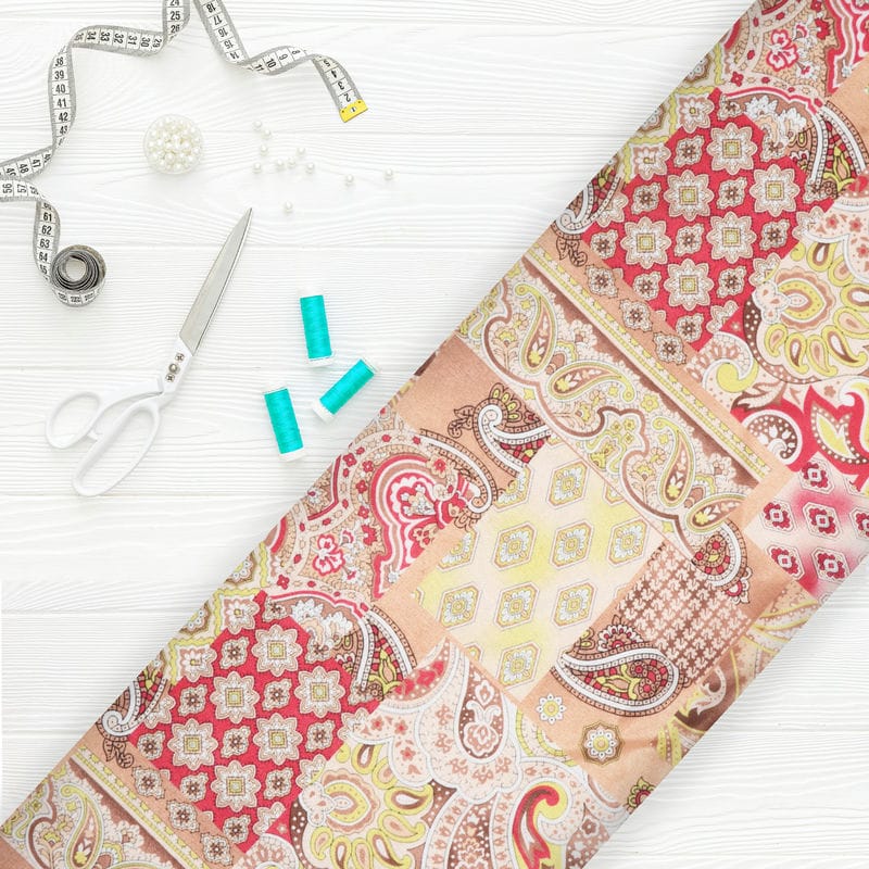 Multi Color Patch Pattern Digital Print Silk Crepe Fabric – Fabmyntra