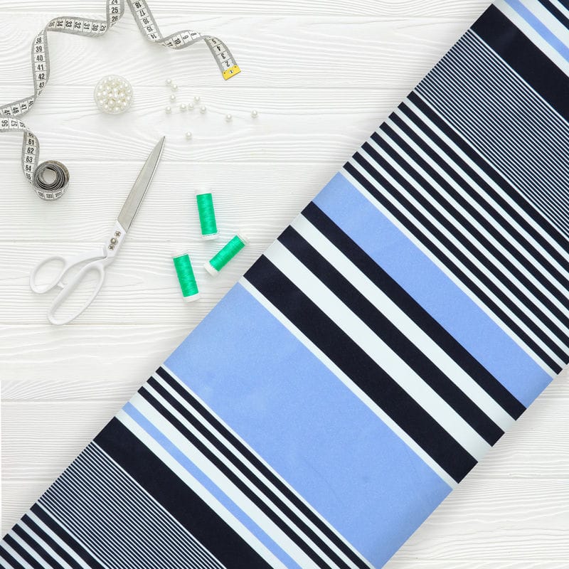 Blue And Black Stripes Pattern Digital Print Silk Satin Fabric – Fabmyntra