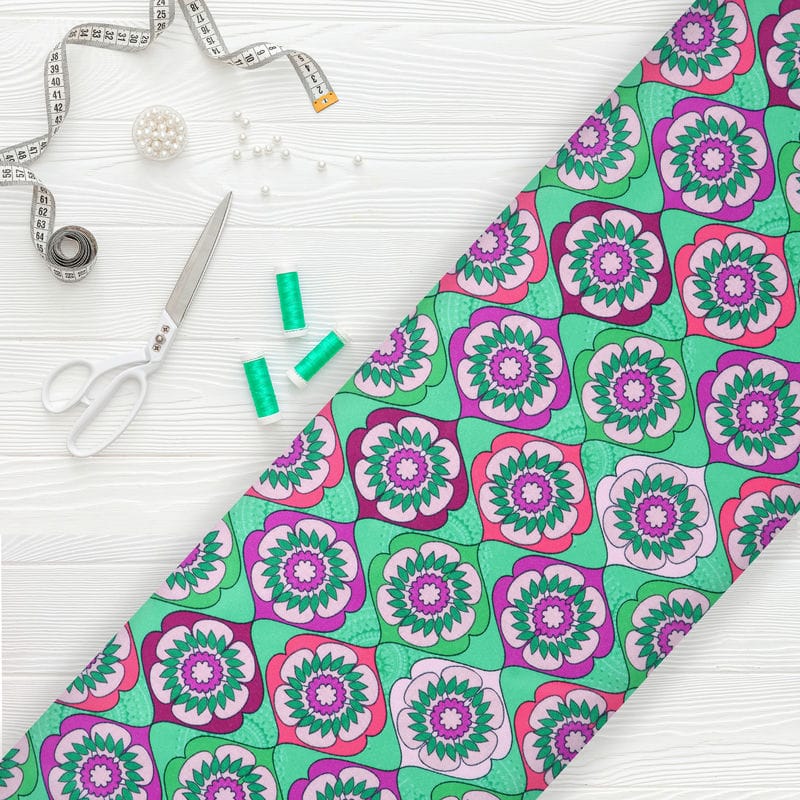 Pink And Green Traditional Pattern Digital Print Silk Satin Fabric ...