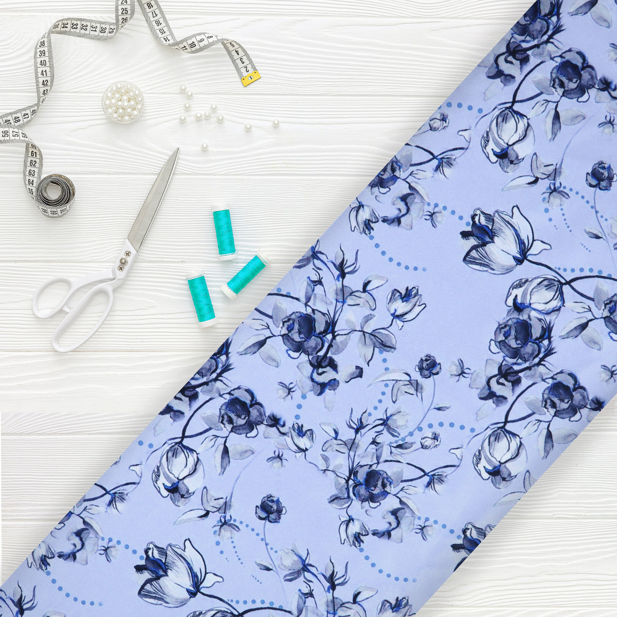 Lavender And Light Grey Floral Pattern Digital Print Silk Satin Fabric ...