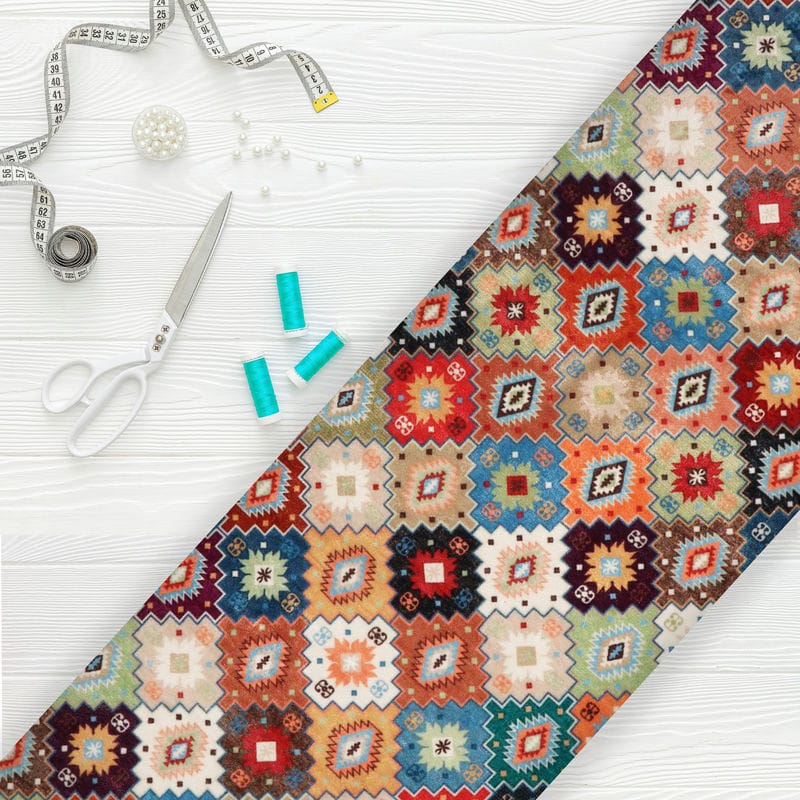 Multi Color Traditional Pattern Digital Print Velvet Fabric – Fabmyntra